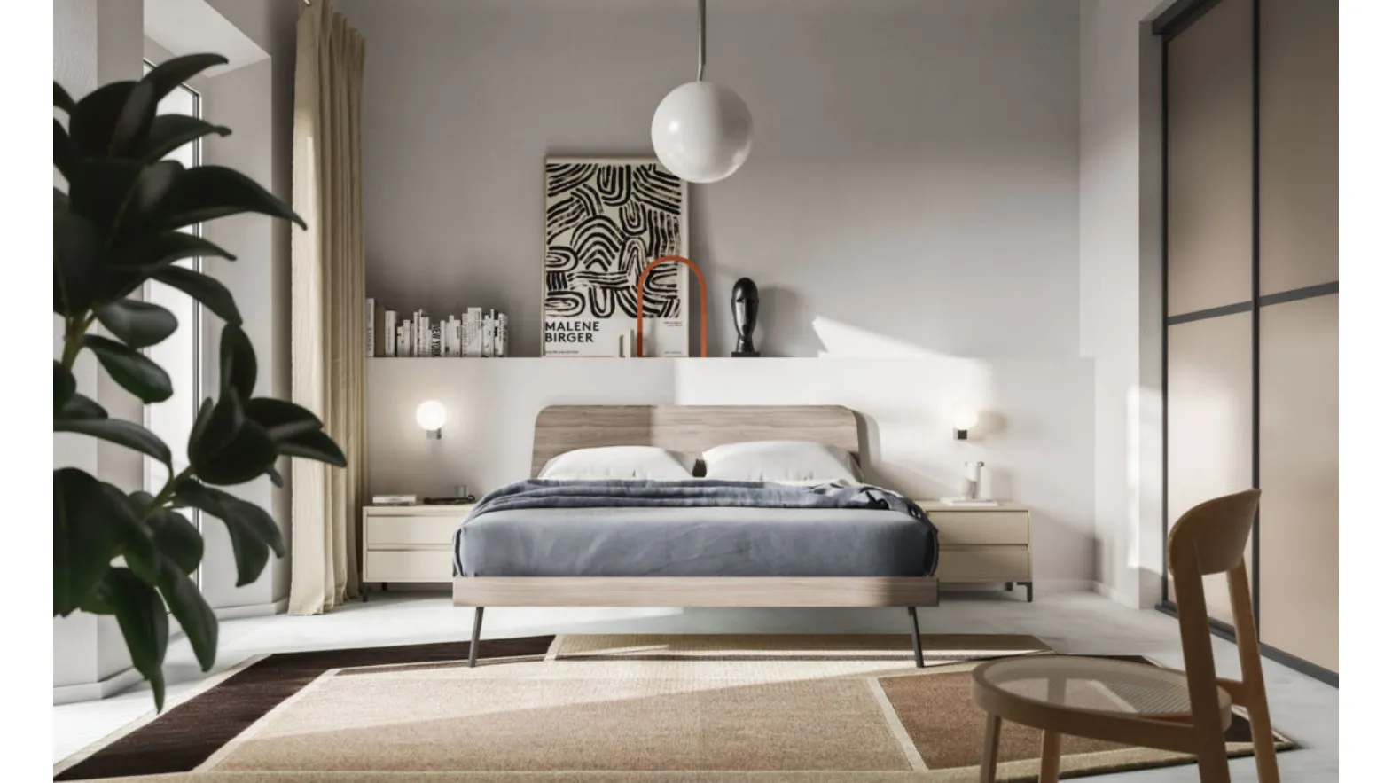 Bed in textured and melamine