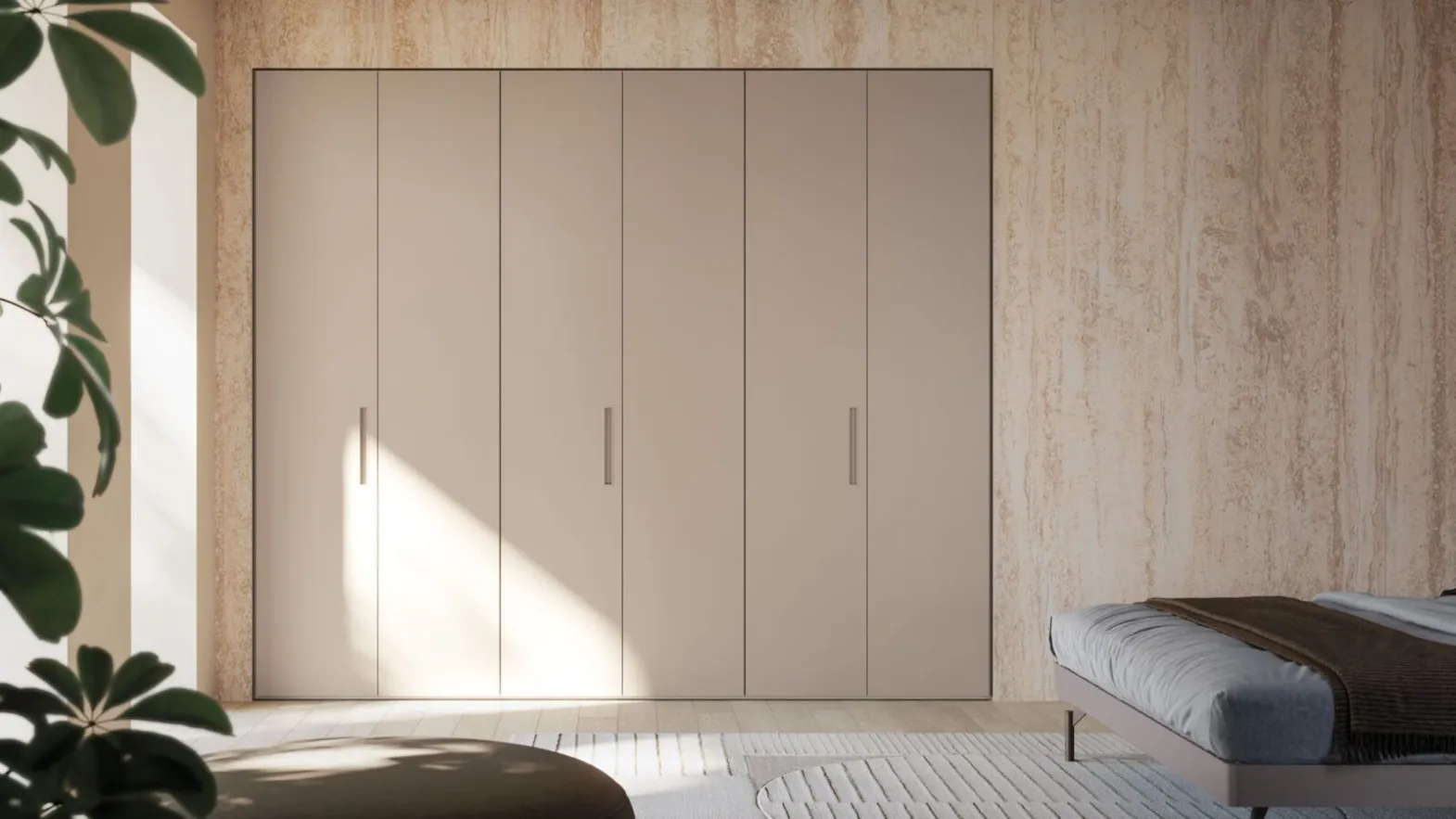 Hinged wardrobe in Tortora melamine with recessed handle in matt ...